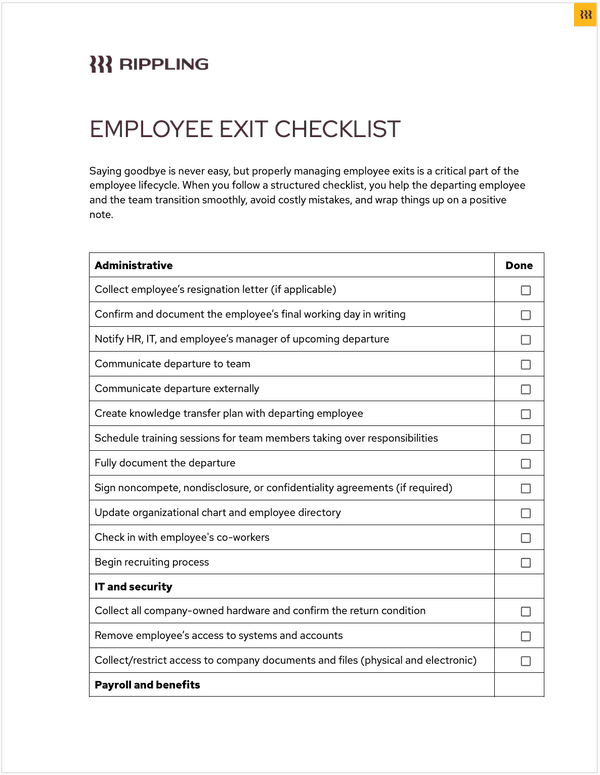 Employee Exit Process Checklist: Free Guide & Template | Rippling