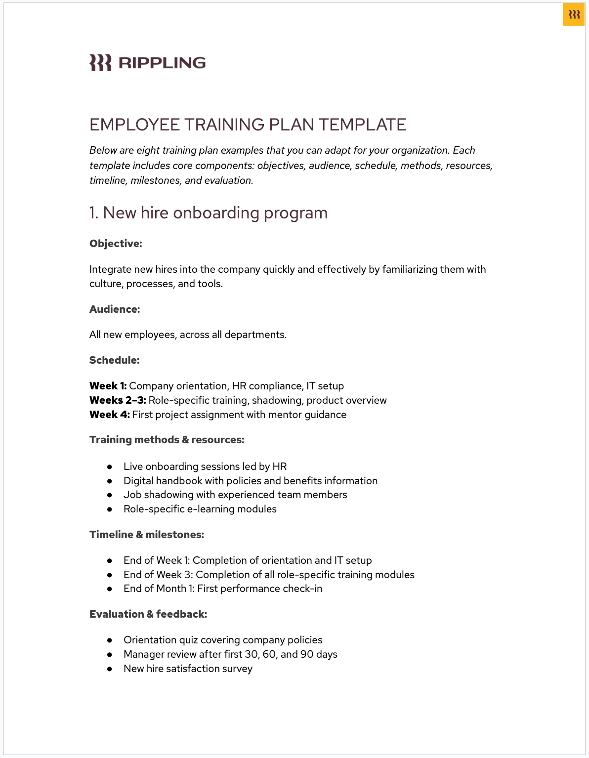 8 Free Employee Training Plan Templates in 2025 | Rippling