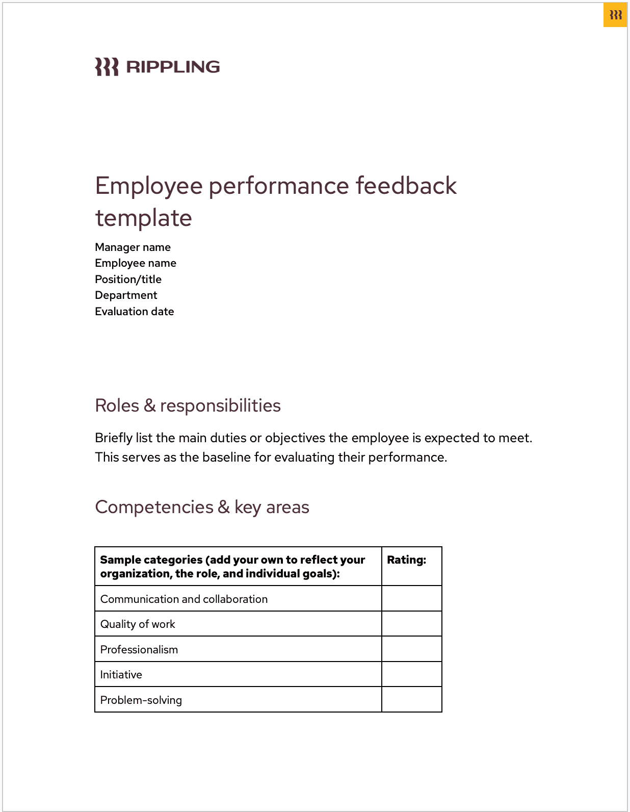 Employee Evaluation Form Templates & Best Practices (2025) | Rippling